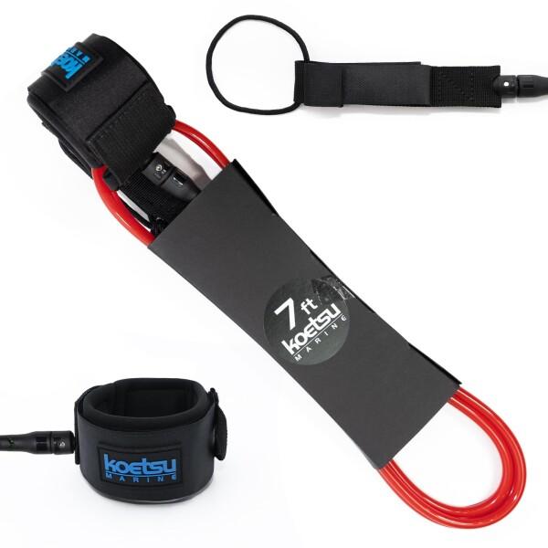 KOETSU リーシュコード リーシュコード サーフボードリーシュ 6ft/7ft/8ft/9ft | 7mm 超高強度コード &amp; 360度回転スワベル | 競技用 絡みにくい設計 | 中〜大波対応 (赤, 7FT)商品コード：66...