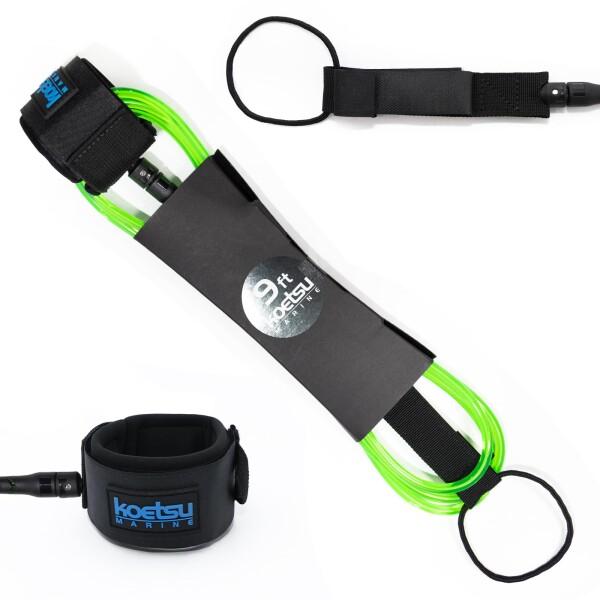 KOETSU リーシュコード リーシュコード サーフボードリーシュ 6ft/7ft/8ft/9ft | 7mm 超高強度コード &amp; 360度回転スワベル | 競技用 絡みにくい設計 | 中〜大波対応 (緑, 9FT)商品コード：66...
