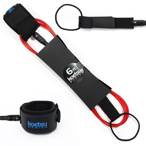 KOETSU リーシュコード リーシュコード サーフボードリーシュ 6ft/7ft/8ft/9ft | 7mm 超高強度コード &amp; 360度回転スワベル | 競技用 絡みにくい設計 | 中〜大波対応 (赤, 6FT)商品コード：66...