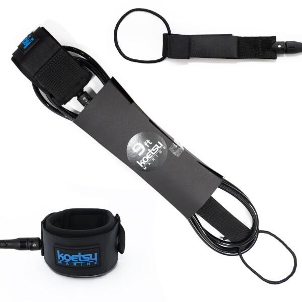 KOETSU リーシュコード リーシュコード サーフボードリーシュ 6ft/7ft/8ft/9ft | 7mm 超高強度コード &amp; 360度回転スワベル | 競技用 絡みにくい設計 | 中〜大波対応 (黒, 9FT)商品コード：66...
