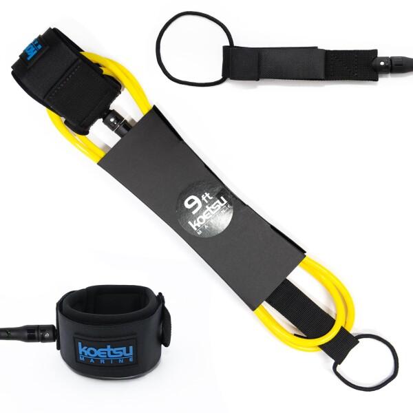 KOETSU リーシュコード リーシュコード サーフボードリーシュ 6ft/7ft/8ft/9ft | 7mm 超高強度コード &amp; 360度回転スワベル | 競技用 絡みにくい設計 | 中〜大波対応 (黄, 9FT)商品コード：66...