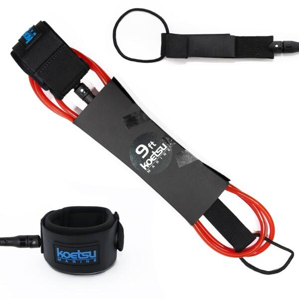 KOETSU リーシュコード リーシュコード サーフボードリーシュ 6ft/7ft/8ft/9ft | 7mm 超高強度コード &amp; 360度回転スワベル | 競技用 絡みにくい設計 | 中〜大波対応 (赤, 9FT)商品コード：66...