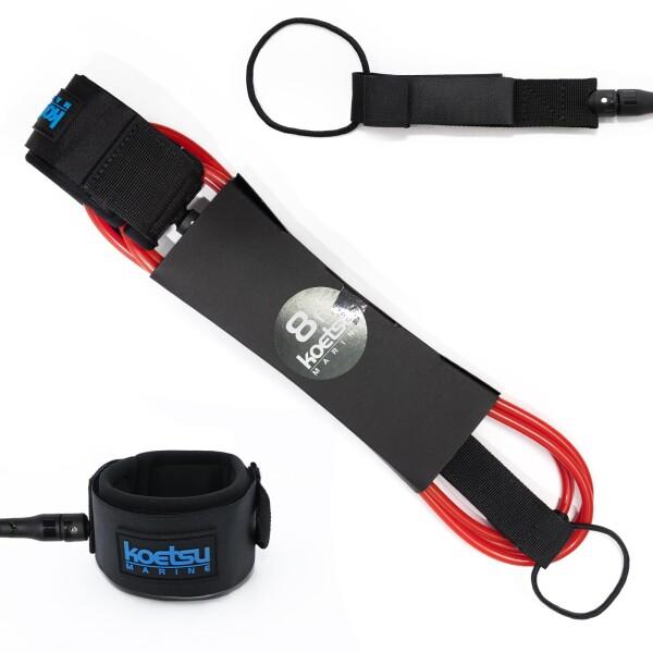 KOETSU リーシュコード リーシュコード サーフボードリーシュ 6ft/7ft/8ft/9ft | 7mm 超高強度コード &amp; 360度回転スワベル | 競技用 絡みにくい設計 | 中〜大波対応 (赤, 8FT)商品コード：66...