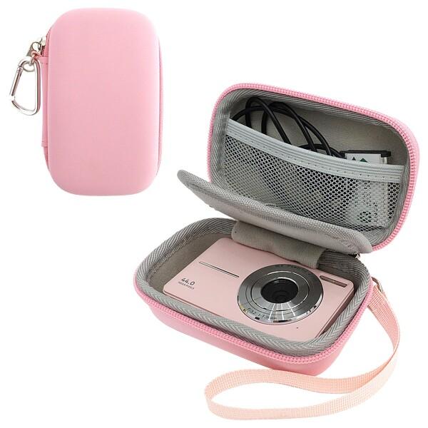 Rieibi デジタルカメラケース KODAK PIXPRO FZ55/FZ45 / CAMKORY デジタルカメラ用 小型ハードシェルカメラケース リストストラップ&amp;カラビナ付き SDカードアクセサリー用 (ピンク)商品コード：6...