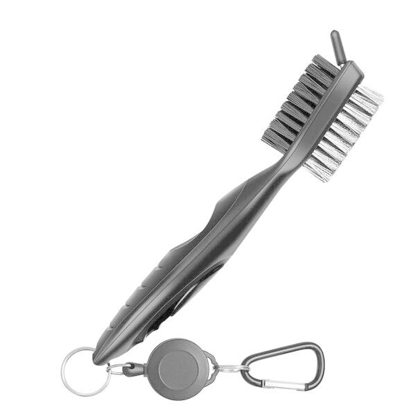 FineGood 3in1 ゴルフブラシ 高耐久性ゴルフクリーニングブラシ クラブ清潔用両面携帯式ブラシ 伸ばすリール &amp; カラビナクリップ付き 便利軽量易収納 多用途（ブラック）商品コード：66081067055型番：FineGo...