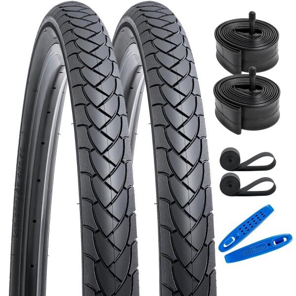 YunSCM 2本セット,27.5 1.75 タイヤ,27.5x1.75 47-584 自転車 タイヤ + 27.5x1.75/2.125 チューブ 米式バルブ32mm +リムテープ+ タイヤレバ,適用 27.5インチ 1.75 ロードバイ...