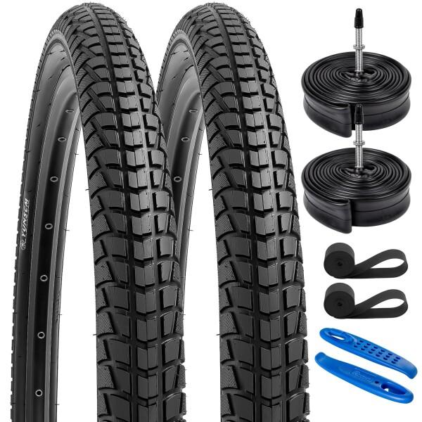 YunSCM 2本セット,27.5 1.95 タイヤ,27.5x1.95 53-584 自転車タイヤ + チューブ 仏式バルブ48mm+リムテープ+ タイヤレバ,適用 27.5インチ 1.95 マウンテンバイク,Y-1440商品コード：66...