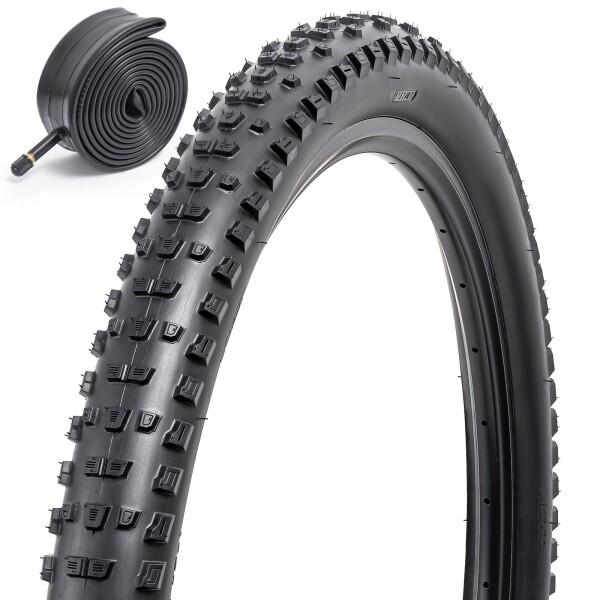 FengCan 1本セット 26 2.25 タイヤ,26x2.25 57-559 タイヤ+チューブ 米式バルブ 32mm,自転車 タイヤ 26x2.25,適用26インチマウンテンバイク クロスバイク,タイヤ断面幅2.25インチ(BQ005)...