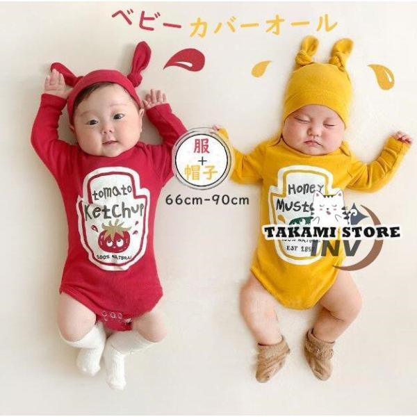 爆買 商品情報【商品内容】ロンパース＋キャップ■サイズ：66cm 73cm 80cm 90cm■素材 ：綿100%■セット内容：ロンパース＋キャップ■カラー：レッド、イエロー■商品説明?着心地も抜群、赤ちゃんもご機嫌！?動きやすさ抜群のカバ...