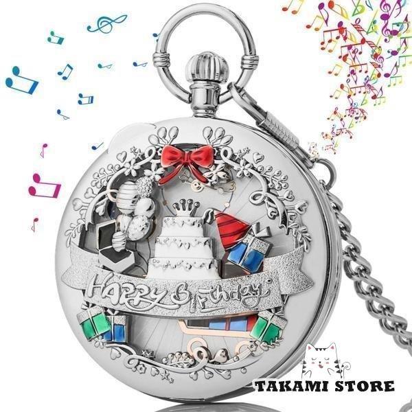 爆買 説明お誕生日おめでとうメロディーミュージカルクォーツ懐中時計.クリスマス音楽の懐中時計.電池が付属しています.特別なスケルトンと彫刻のデザイン.セーター.ワンピース.Tシャツに合わせて洋服アクセサリーとしてもお使いいただけます.卒業式...