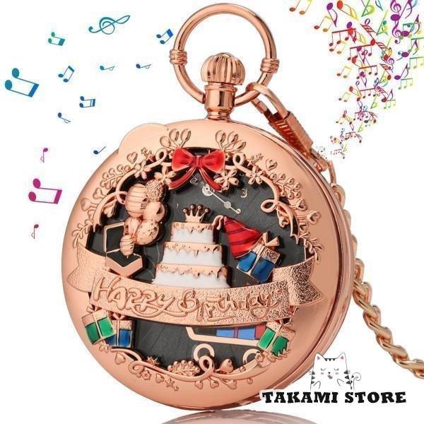 爆買 説明お誕生日おめでとうメロディーミュージカルクォーツ懐中時計.クリスマス音楽の懐中時計.電池が付属しています.特別なスケルトンと彫刻のデザイン.セーター.ワンピース.Tシャツに合わせて洋服アクセサリーとしてもお使いいただけます.卒業式...