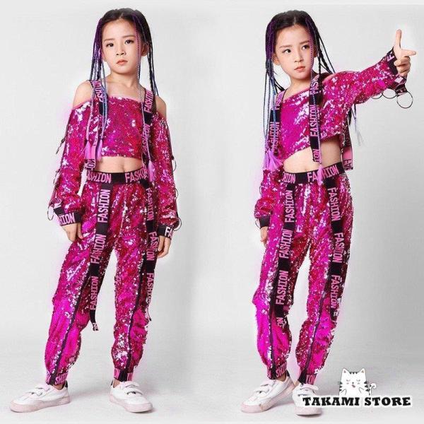 爆買 01772注目キーワード：子供 ダンス 衣装 キッズ ヒップホップ 2点セット オシャレヒップホップセットアップ 女の子 ジャージスパンコール ダンスヒップホップ ダンストップス パンツ ベリーダンス 衣装 hiphop jazzセッ...