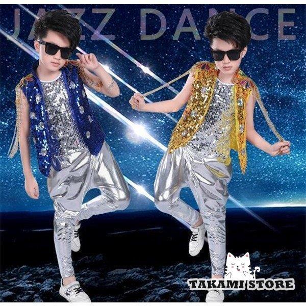 爆買 03614ダンスウェア キッズ ダンス衣装 子供 セットアップ 女の子 スパンコール ダンス　演出 ジュニア ガールズ チアガール 応援団★セット：Tシャツ+ベスト+パンツサイズ：110cm　120cm　130cm　140cm　150...