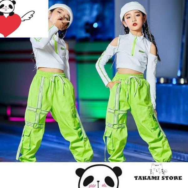 爆買 04480キッズダンス衣装ヒップホップ 長袖　肩出し トップス へそ出し ロングパンツ 女の子 HIPHOP 舞台服 K-POP ステージ衣装 練習着 演出服 応援団舞台衣装素 材:ポリエステル、その他セット内容トップスのみ?パンツの...