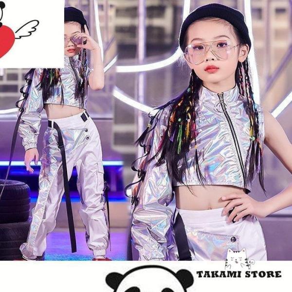 爆買 04497ダンス衣装 キッズ ガールズ キラキラ スパンコール ジャズダンス 子供 へそ出し 演出服 韓国 HIPHOP 演奏会 応援団 ヒップホップステージ衣装 練習着素材：ポリエステル、その他セット内容：白タンクトップのみ?シルバ...