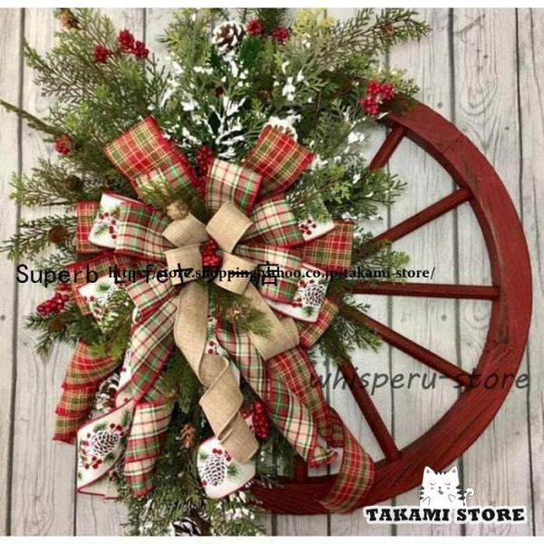 爆買クリスマス リース デコレーション クリスマス リース リスマス ちょう結び リース 秋 リース 玄関 ドア用 木製 リース 屋内 屋外用 【サイズ】F45*45cm【カラー】図色1.赤い弓のクリスマスリース：レトロな赤い弓のクリスマス...
