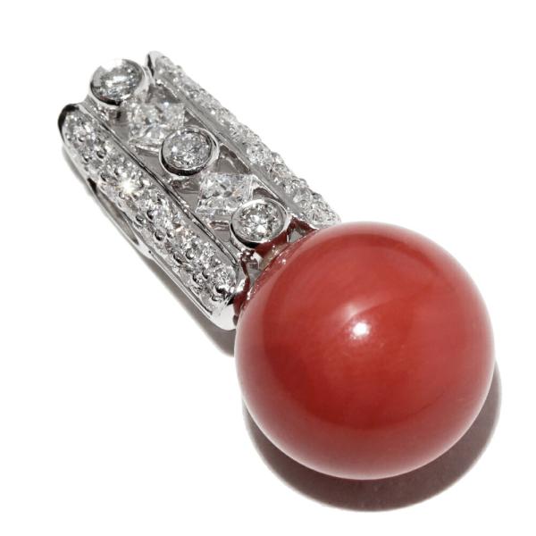 状態：サンゴに小キズがございますが、新品仕上げ済みのため綺麗な状態です。素材：Pt900(プラチナ)宝石・石：サンゴ(珊瑚)【3月の誕生石】 ダイヤ0.44ct ノンブランドジュエリー ペンダントトップ