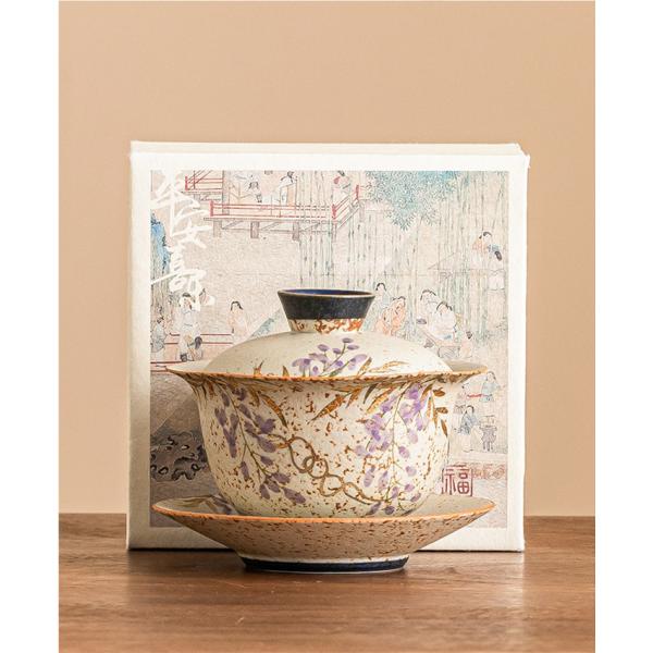 【素材】セラミック【サイズ】三才蓋碗：口径約9.5cm   高さ約8.2cm 容量約135ml ・出来る限り実物に近いお色で画像を掲載しておりますが、ＰＣモニターなどの環境等により、若干異なる場合がございます。予めご了承ください。・実際の製...