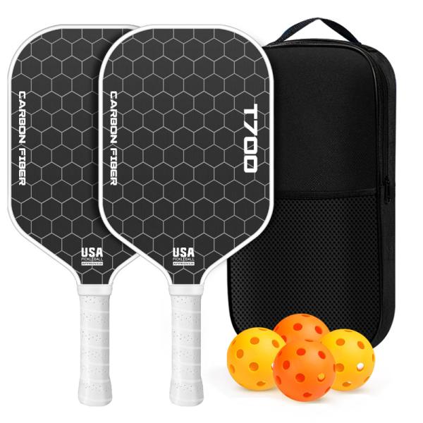 商品説明ピックルボールパドル ラケット USAPA承認 ハニカム 滑り止め吸汗グリップ キャリーバッグ付き 初心者 プロ ギフト (ラケット2個+ピックルボール4個+キャリーバッグ1個)サイズ：掲載画像を参照ください素材：カーボン繊維ピクル...