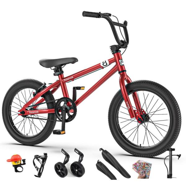高さ110-165cmに適しています 誕生日プレゼント 新年/入学お祝いプレゼントに最適 (Color : BMX Red set, Size : 16")【より高い品質！】メインフレームは、炭素含有量が0.6％を超える高品質の炭素鋼ででき...