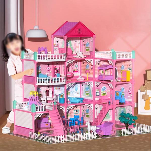 カラフルな邸宅：活気に満ちたドールハウスは、3階建て、4部屋、1ヤード、1階段の子供向けの夢の家です。高品質のABS製あなた自身の家をデザインしてください：家具と家の付属品はあなたの子供の創造性を繁栄させることを可能にします。あなたの子供は...