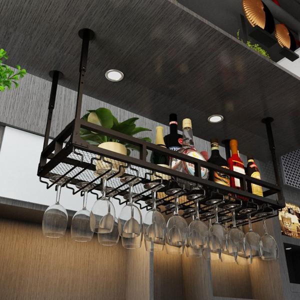 仕様：ワインラックの長さ60/80/100 / 120cm、幅：35cm;高さ：16cm;吊り下げ棒は、30~60cmの範囲に調整することができる。材質：か焼鉄、高温ベーキング、錆びない、耐久性、清掃が簡単、ワインガラス棚天井の装飾棚の長い...