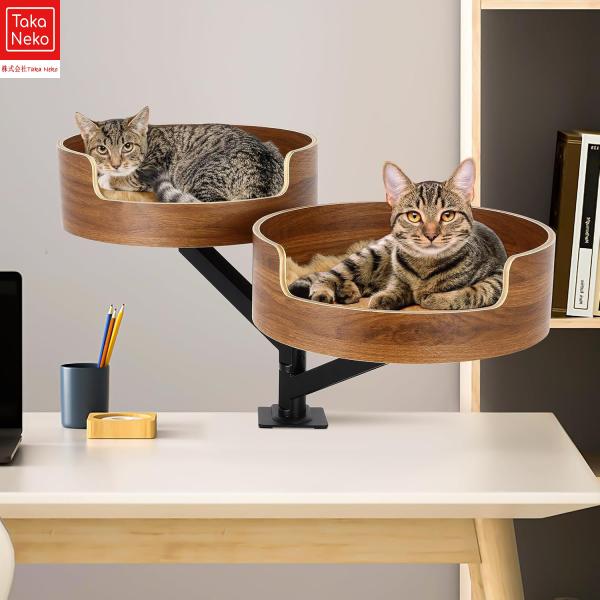 【在宅勤務】デスクの端に居心地の良い猫用ベッドを設置できます。猫がキーボードに飛び乗って仕事の邪魔をする心配はもうありません！このキャットデスクベッドは、オフィス環境に合わせて設計されており、猫と過ごす時間を快適にします。【季節に応じて使い...
