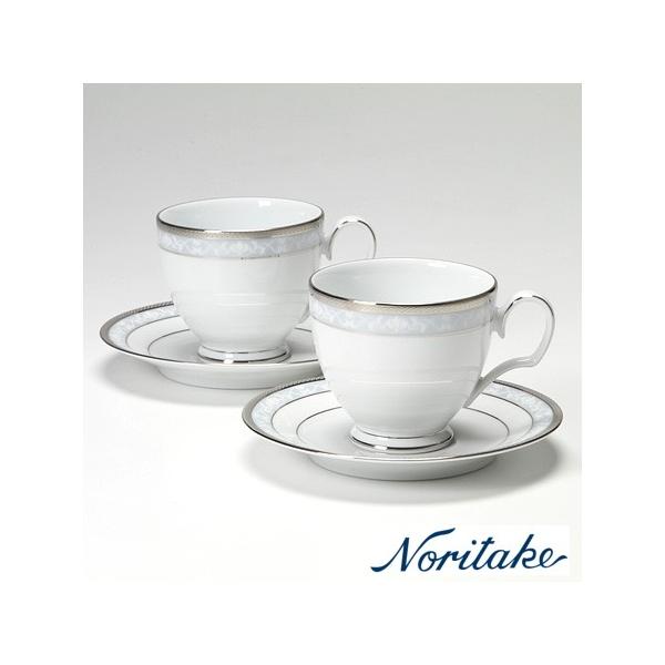 【ノリタケ】≪ハンプシャープラチナ≫ティー・コーヒー碗皿ペアセット内容【カップ】口径：約8.8cm/長径（取っ手含）：約11.5cm/高さ：約7.7cm/容量：約270cc(満水)　【ソーサー】直径：約15.2cm　コーヒー碗皿×2材質ファ...