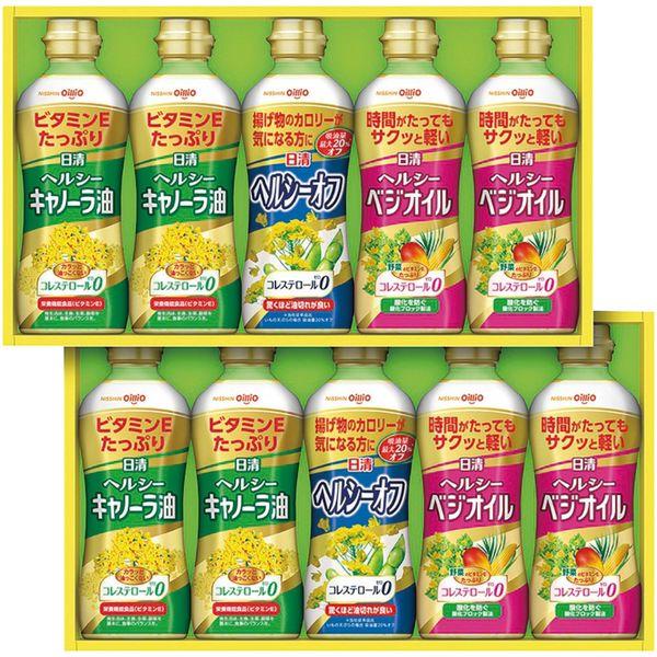 日清オイリオヘルシーオイルギフト　OP-50Wセット内容 ヘルシーオフ2本・ヘルシーキャノーラ油・ヘルシーベジオイル各4本・各350g・賞味期間/製造日より常温約620日・［日本製］箱サイズ 37.9×21.6×11.1cm重　量 4200...