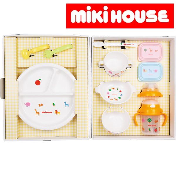 MIKIHOUSE ミキハウステーブルウェアセット 大はじめての離乳食に便利なテーブルウェアセットです。出産祝いやギフトにおすすめです。※電子レンジ使用可なのでママにも嬉しいポイント！・離乳食の初期から自分で食べられるようになるまで長くお使...