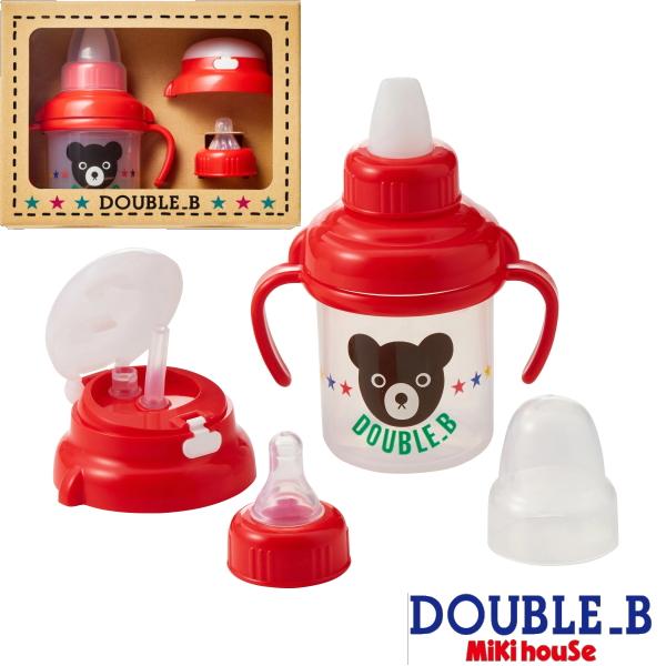 黒クマ柄のマグセット。赤ちゃんがミルクやジュースをコップで飲めるようになるまで、段階を踏みながらトレーニングできるマグセットです。出産お祝いやプレゼントにおすすめ。【セット内容】3点・替え乳首・スパウトマグ・ストローセットサイズ寸法：容量：...