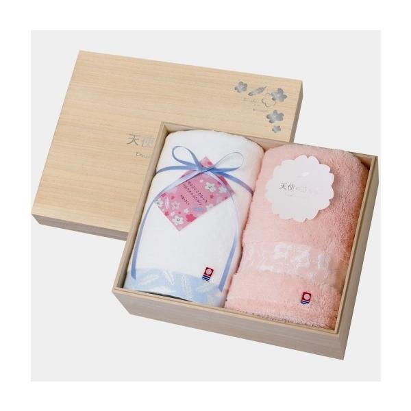今治タオル　木箱入りタオル「天使のさくら」フェイスタオル2P▼今治タオル タオルセット内容フェイスタオル(34×75cm)2枚▼素材綿100％▼箱(木箱)▼ブランド今治タオル▼認定番号第2017-1595号・第2017-1713号▼製造愛媛...
