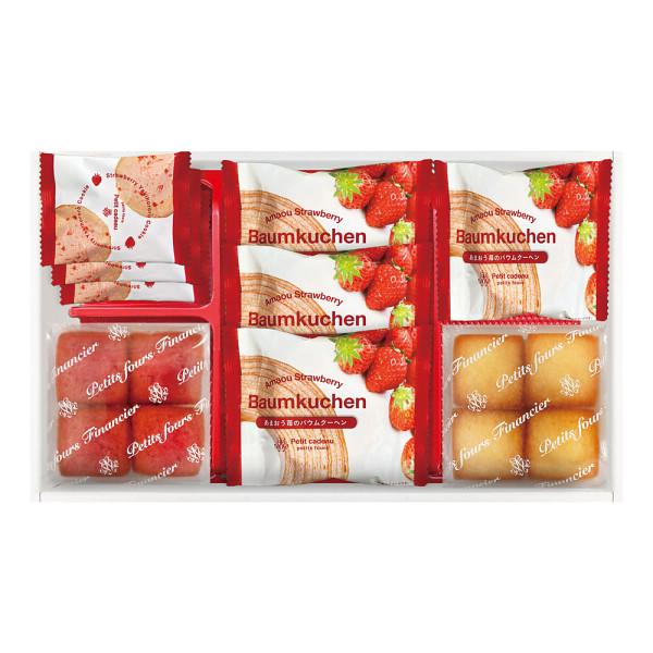 国産小麦とあまおう苺濃縮果汁を使用し、苺の風味と味わいを生かして一層一層丁寧に焼き上げたバウムクーヘンと、ひとくちサイズのしっとりとした食感で仕上げ、トンネルオーブンを使用することによりふんわりと焼き上げたフィナンシェ、ほろろとした食感とフ...