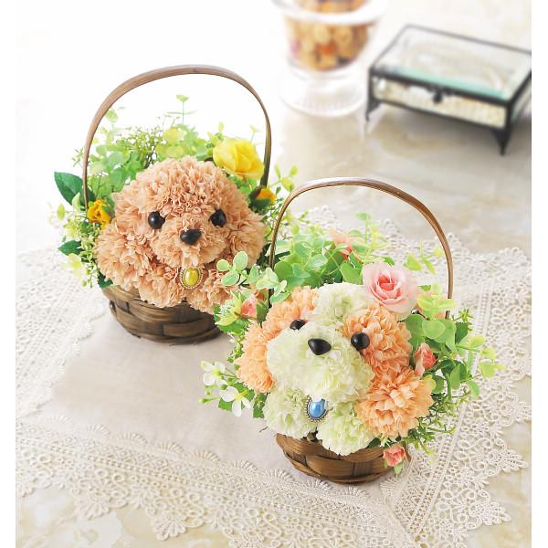 ※季節商品の為、なくなり次第終了となります。ご了承ください。パピー部分にはピンポンマムを贅沢に１２個使用。ギフトにピッタリのクリアボックス入り。サイズ ●現品約１８×１８×２５ｃｍ材質 ●アーティフィシャルフラワー、造花、籠内容 ※首飾りは...