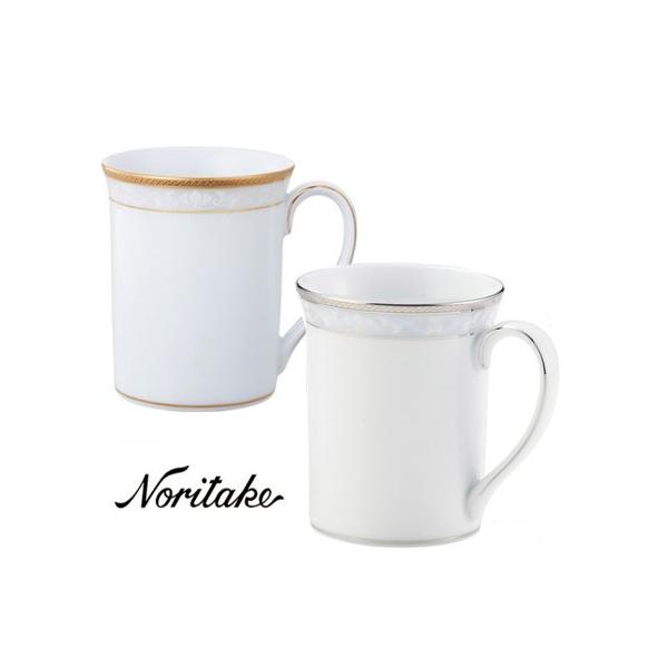 【ノリタケ】≪ハンプシャーゴールド＆プラチナ≫マグカップペア(色変わり)ギフトサイズ口径：約8.2cm、長径（取っ手含）：約10.8cm、高さ：約9.9cm、容量：約310cc マグカップ×２材質ファインポーセレン 原産国SRI LANKA...