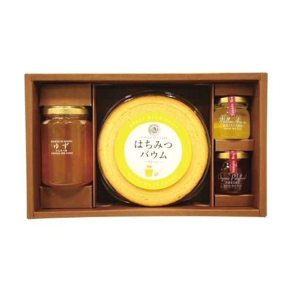 はちみつを使い、職人により一層一層丹念に焼き上げたバウムクーヘンに、はちみつや果実漬をかけて食べるスイーツギフトです。はちみつを使ったお菓子に、はちみつをかけて食べる、山田養蜂場ならではのギフトセットです。くまくんのデザインのギフト箱で可愛...