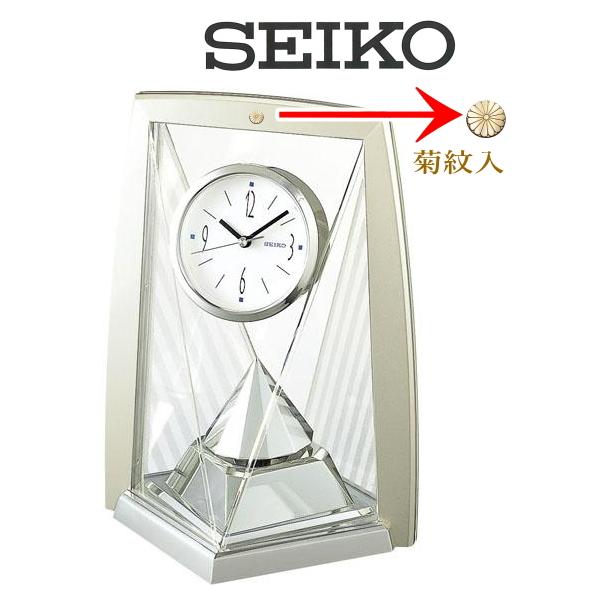 SEIKO セイコー 菊紋入り置時計製品番号BY423S枠材プラスチック枠 薄金色パール塗装前面：プラスチックサイズ・重さ249x185x160mm 530g電池単3（アルカリ）×1単3（マンガン）×1(電池寿命約1年間)機能一方向回転飾り...
