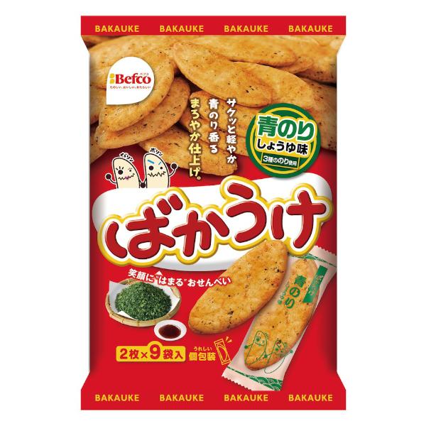 青のり風味のまろやか醤油味12入×2箱まで１個口の送料でお送りできます。北海道・沖縄は配送不可です。ばかうけ青のり ばかうけ 青のり醤油 栗山米菓 ベフコ Befco ばかうけ 青のりしょうゆ味 ばかうけ せんべい 煎餅 しょうゆせんべい ...