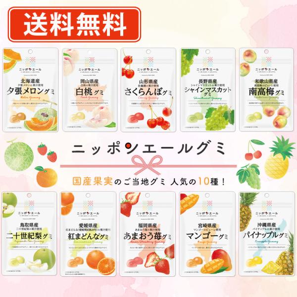 ■商品説明"ニッポンエール"は、「日本全国47都道府県から届けられる日本産のたべものに、そしてにっぽんに ここからエールをおくろう。」をコンセプトに誕生したブランドです。  ご当地の特色ある国産果実を使用したグミです。 人気の10種類のグミ...