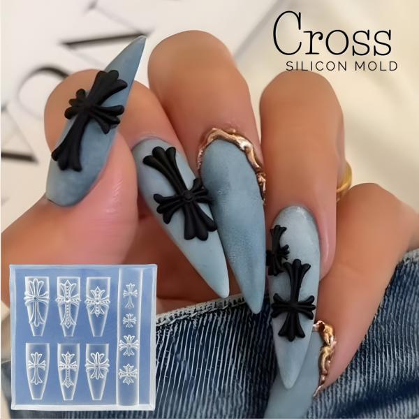 カラージェルを使ってクロスのネイルパーツが自作できるシリコンモールドです。【ITEM DETAIL】商品名: シリコンモールド クロスネイルパーツB数量:　モールド1個材質: 半透明シリコン●顔料の含有量の多いジェルをご使用の場合、硬化不良...