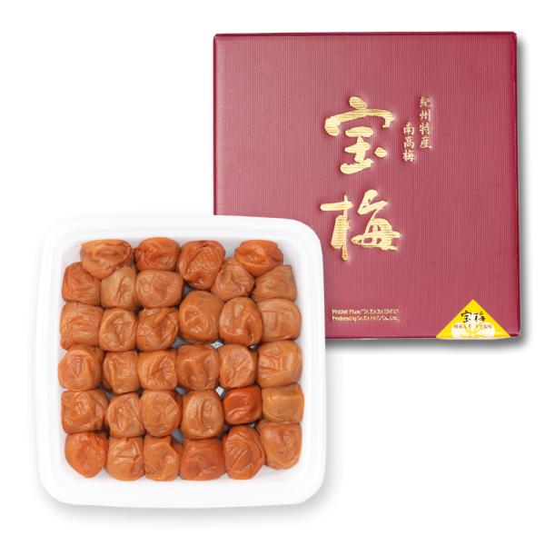 おかげさまで大好評となりました宝梅蜂蜜入りの塩分5%。従来の宝梅と比べて塩分50%カット！塩分を気にされてる方にもピッタリです。選りすぐりの紀州南高梅をまろやかな味わいに仕上げています。・素材へのこだわり梅は日本一の梅の産地・和歌山県みなべ...