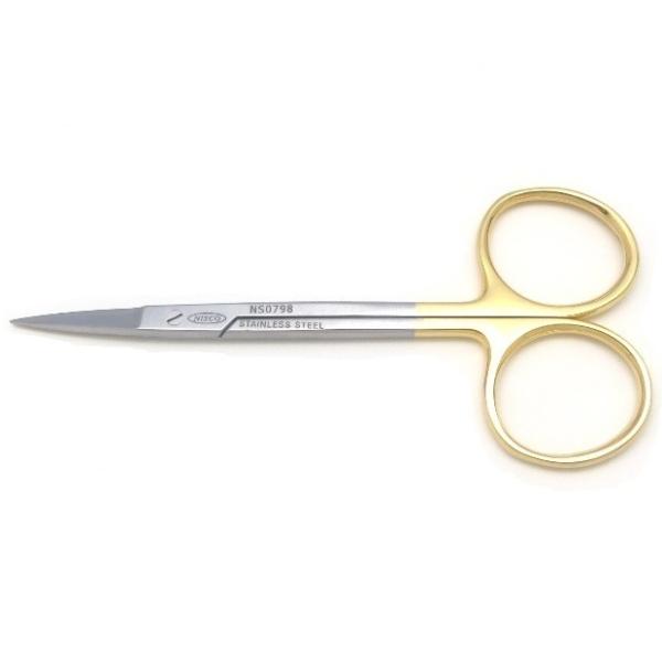 【細部用、粘膜・漿膜など、薄くて繊細な組織の切離に】 眼科剪刀(TC付) 直型 11.0cm- 刃の部分が超硬チップなので、とても長持ちします！（Tungsten Carbideチップ）- 小切開の表層での手術において、粘膜・漿膜など、薄く...