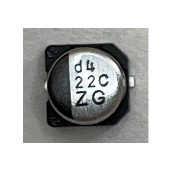 製品概要：アルミ電解コンデンサ　メーカー：ニチコン静電容量：22uF定格電圧：16V許容誤差：±20％実装タイプ：SMTサイズ：φ6.3*3.9mm　低背タイプ