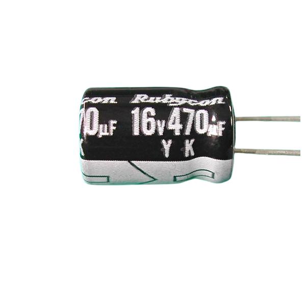 製品概要：アルミ電解コンデンサメーカー：ルビコンシリーズ：YK動作温度：-40℃~85℃静電容量：470uF定格電圧：16V許容誤差：±20％実装タイプ：DIPオーディオ用途にいかがでしょうか？