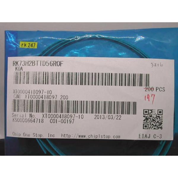 型番：RK73H2BTTD56R0Fメーカー：KOAサイズ：3216size抵抗値：56Ω特性：F（1％）