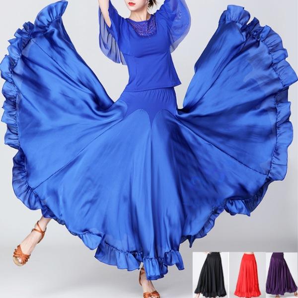 【動画あり・お取り寄せ品】ロング　フラメンコ　スカート　大人用　広がる　スカートダンス衣装　大きい裾　フレア　モダンダンス　社交ダンス　ワルツ　練習着　レッスン着　レディース　フリル付き　舞台　ステージ演出　イベント　高校生　学園祭　発表会...