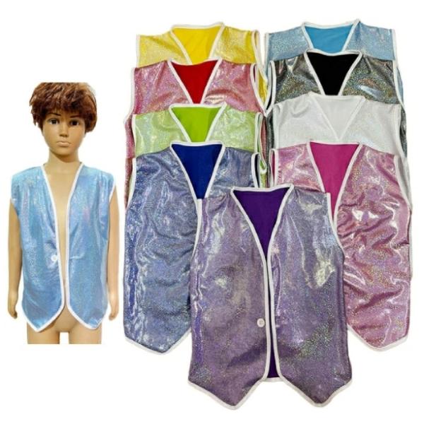 素材：ポリエステルセット内容：ベスト1枚のみ多少ストレッチ性ありカラー：9色商品説明：ホログラム加工を施し、光の加減でキラキラに光り、ラメとは違った輝きのある華やかな生地が とてもゴージャス！柔らかく、伸びがいいので、動きやすい。ベスト　ト...