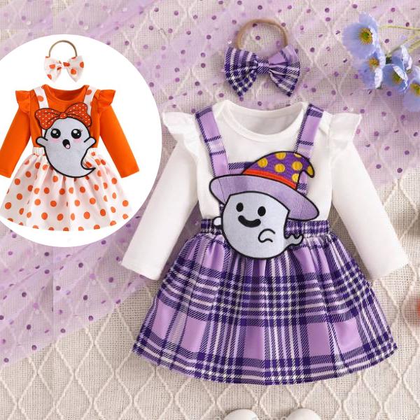 お取り寄せ商品【髪クリップ+ロンパース+スカート】ベビー きぐるみ パジャマ キッズ ロンパース 男の子 女の子 防寒 部屋着 ハロウイン変身 幼稚園 パーティーハロウィン時期に、赤ちゃんの仮装用サロペットです♪この一枚があれば、きっと色々...