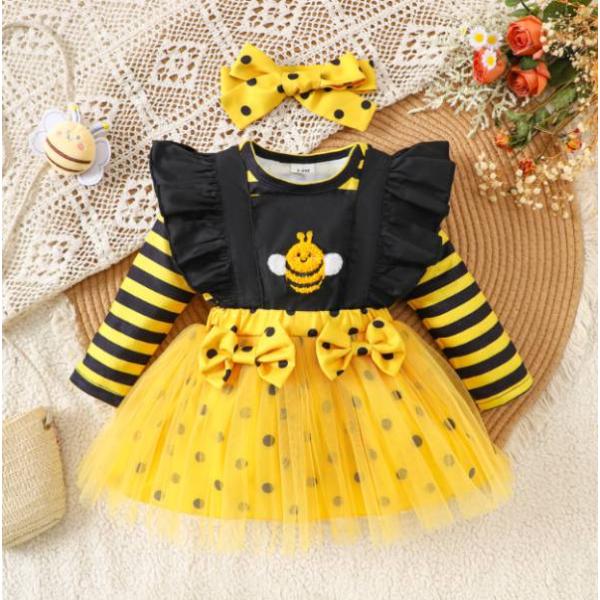 お取り寄せ商品【髪クリップ+ロンパース+スカート】ベビー きぐるみ パジャマ キッズ ロンパース 男の子 女の子 防寒 部屋着 ハロウイン変身 幼稚園 パーティーハロウィン時期に、赤ちゃんの仮装用サロペットです♪この一枚があれば、きっと色々...