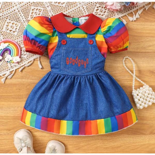 お取り寄せ商品【髪クリップ+ロンパース+スカート】ベビー きぐるみ パジャマ キッズ ロンパース 男の子 女の子 防寒 部屋着 ハロウイン変身 幼稚園 パーティーハロウィン時期に、赤ちゃんの仮装用サロペットです♪この一枚があれば、きっと色々...